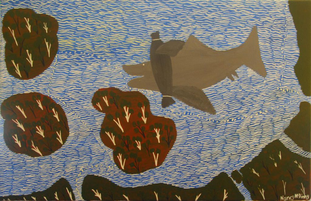 Shark & Cycad seed - Pandanus Aboriginal Art